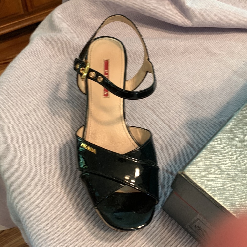 Prada Patent Leather With Cork Platform Sandals - Gem